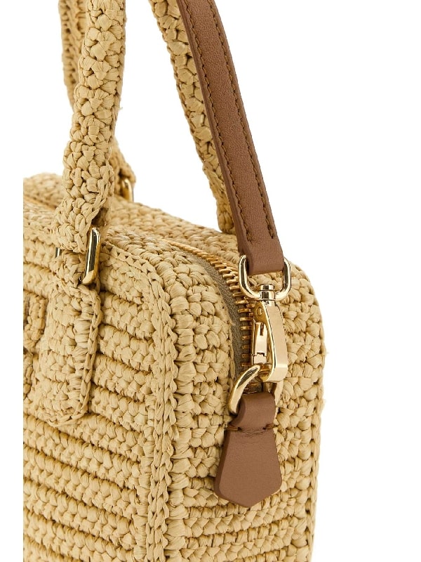 raffia logo embroidered tote bag